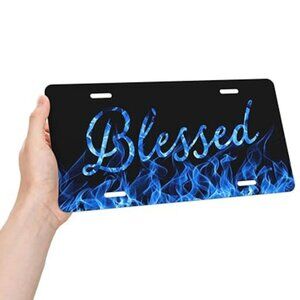 Accents | Blessed Blue Fire License Plate Car Front Metal Aluminum ...